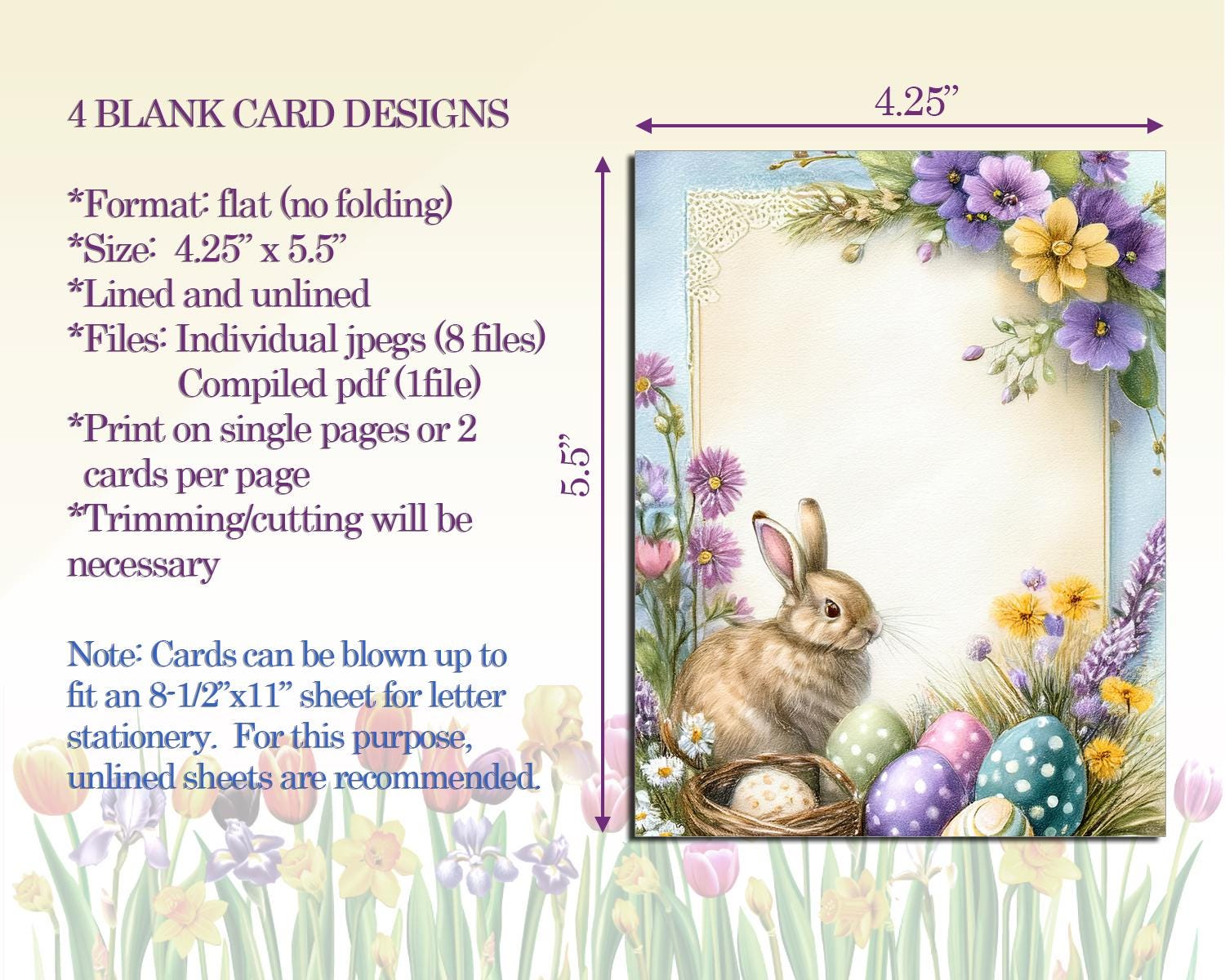 Spring Easter Printable Blank Cards. Digital Downloads (4”x 5” Note ...