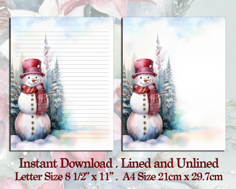 Christmas Printable Stationary. Digital Download (letter & A4, Lined ...