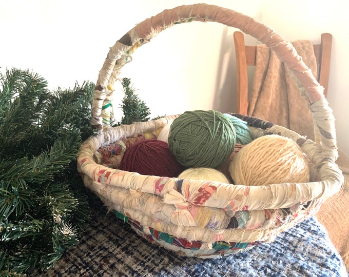 Vintage Coiled Rag Basket, Double Handled, Heart Shaped - Etsy