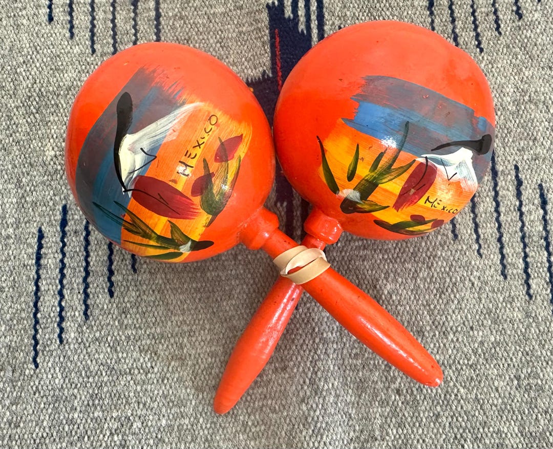 Vintage Hand Painted Orange Maracas Souvenir From Mexico, 1980s - Etsy