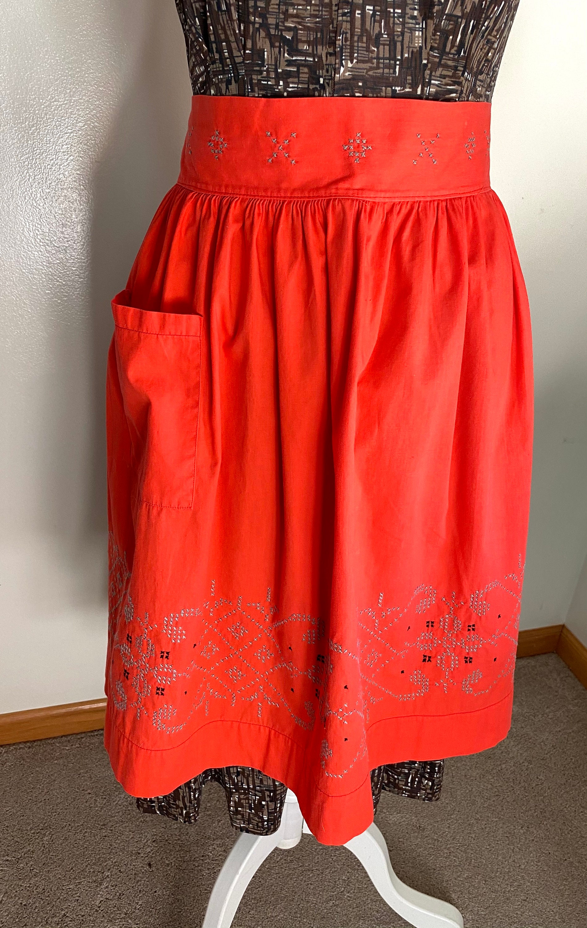 Vintage Handmade Orange Apron With Crosstitch - Etsy