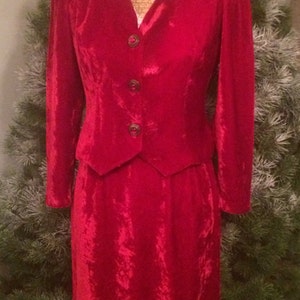 Vintage Red Velvet Jacket and Skirt, Size S - Etsy