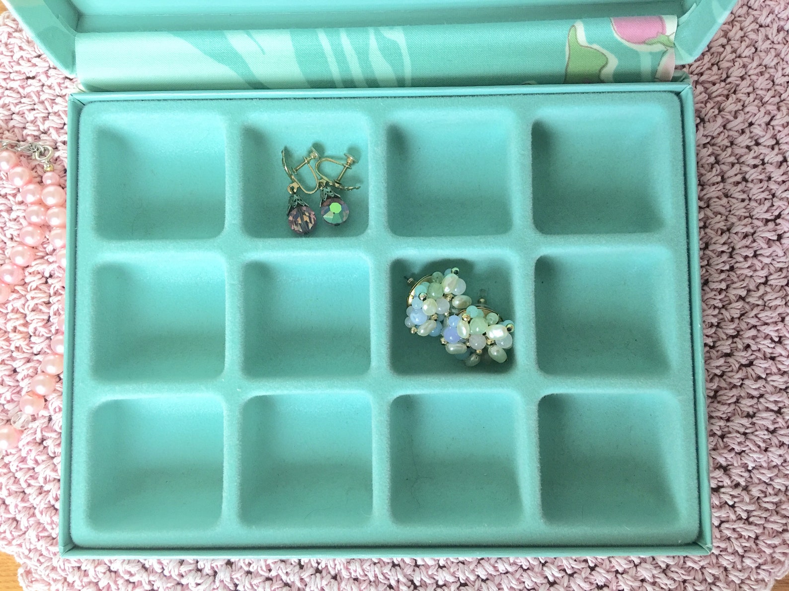 Vintage Fabric Jewelry Box 12 Compartment | Etsy