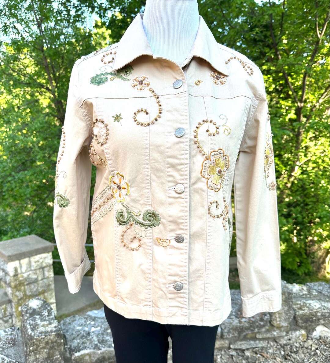 Vintage Women's Embellished Jean Jacket by Graff, Size Petite Small - Etsy