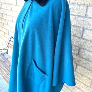 Vintage Le Mode Turquoise Blue Cape With Faux Fur Collar - Etsy