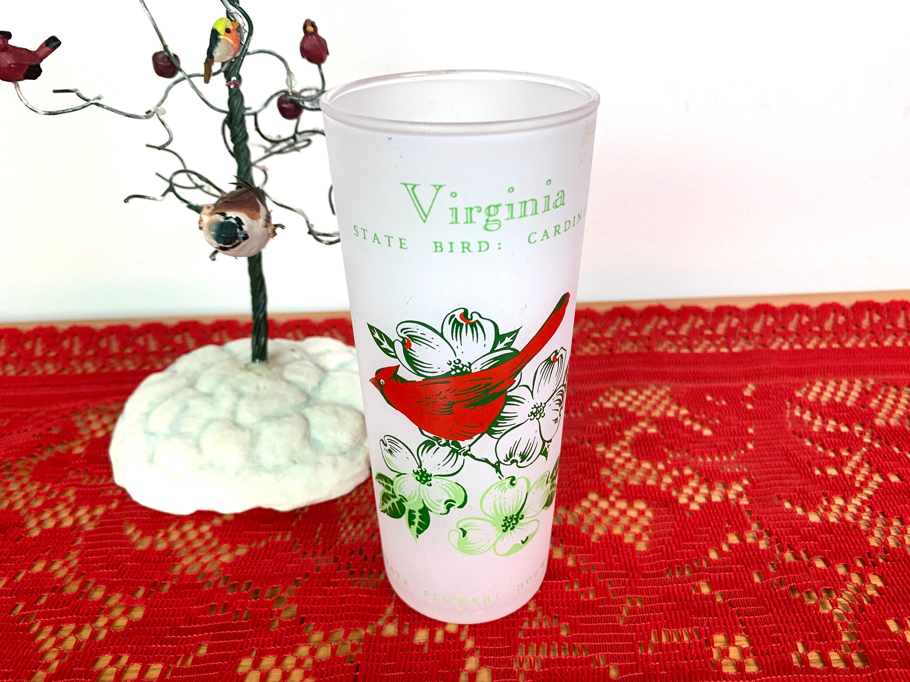 Virginia State Bird Cardinal With State Flower Dogwood Frosted Glass - Etsy