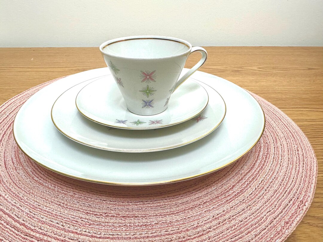 Vintage MCM Atomic Floral China Dinnerware, 12 Place Settings Sold ...