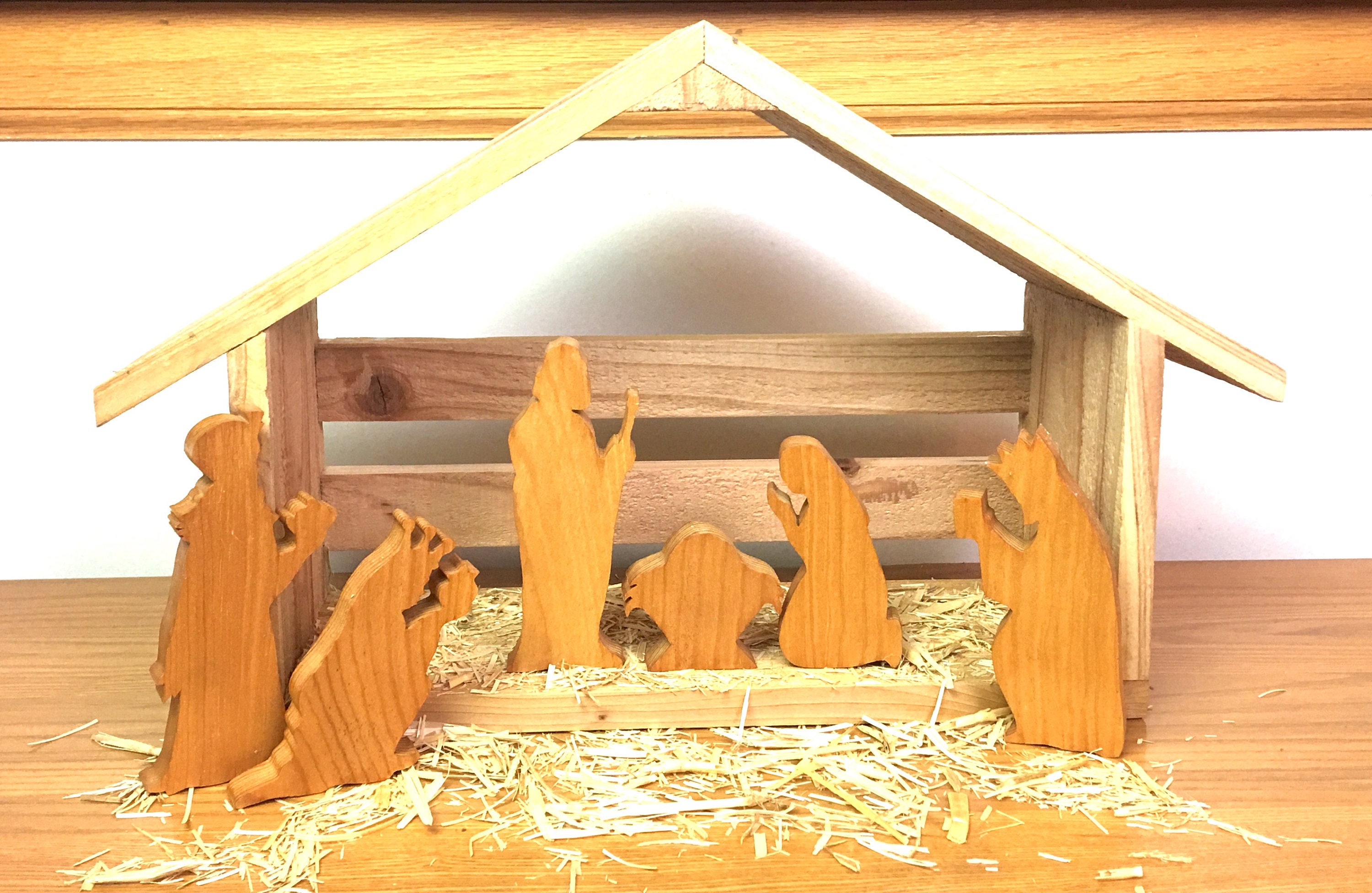 Large Wood Nativity and Stable Handmade - Etsy
