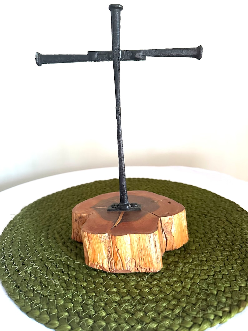 Vintage Nail Spikes Cross in Wood Slab - Etsy