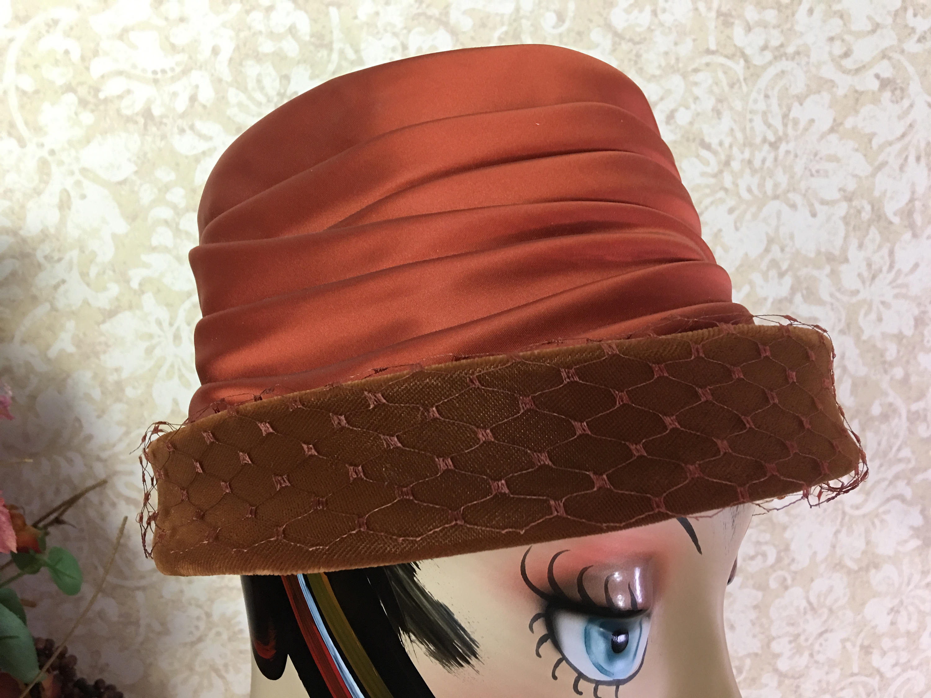Vintage Beehive Hat Velvet and Satin w/Netting | Etsy