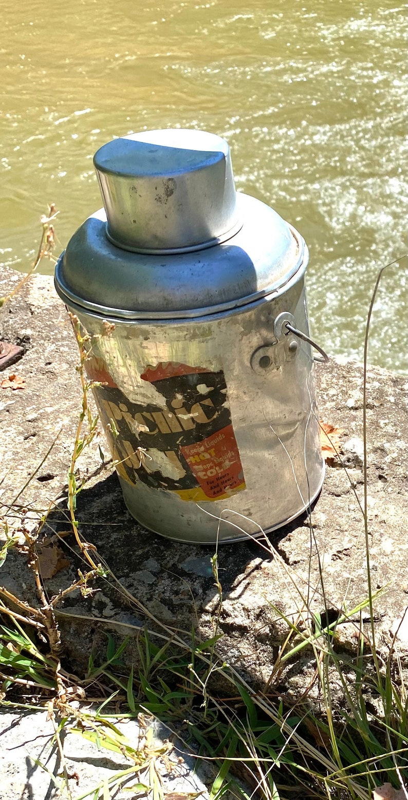 Vintage Aluminum Faris Fishing/picnic Water Jug With Glass 1/2 - Etsy
