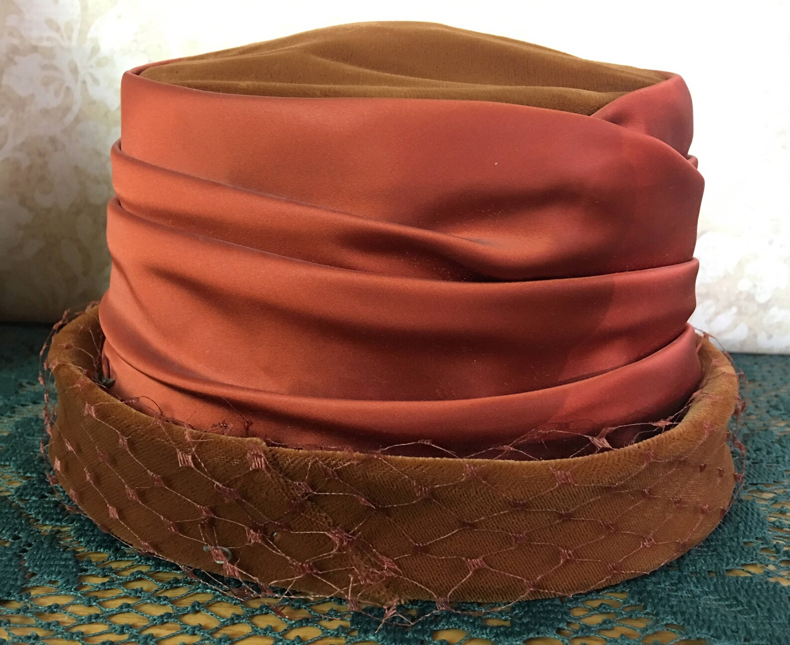 Vintage Beehive Hat Velvet and Satin w/Netting | Etsy