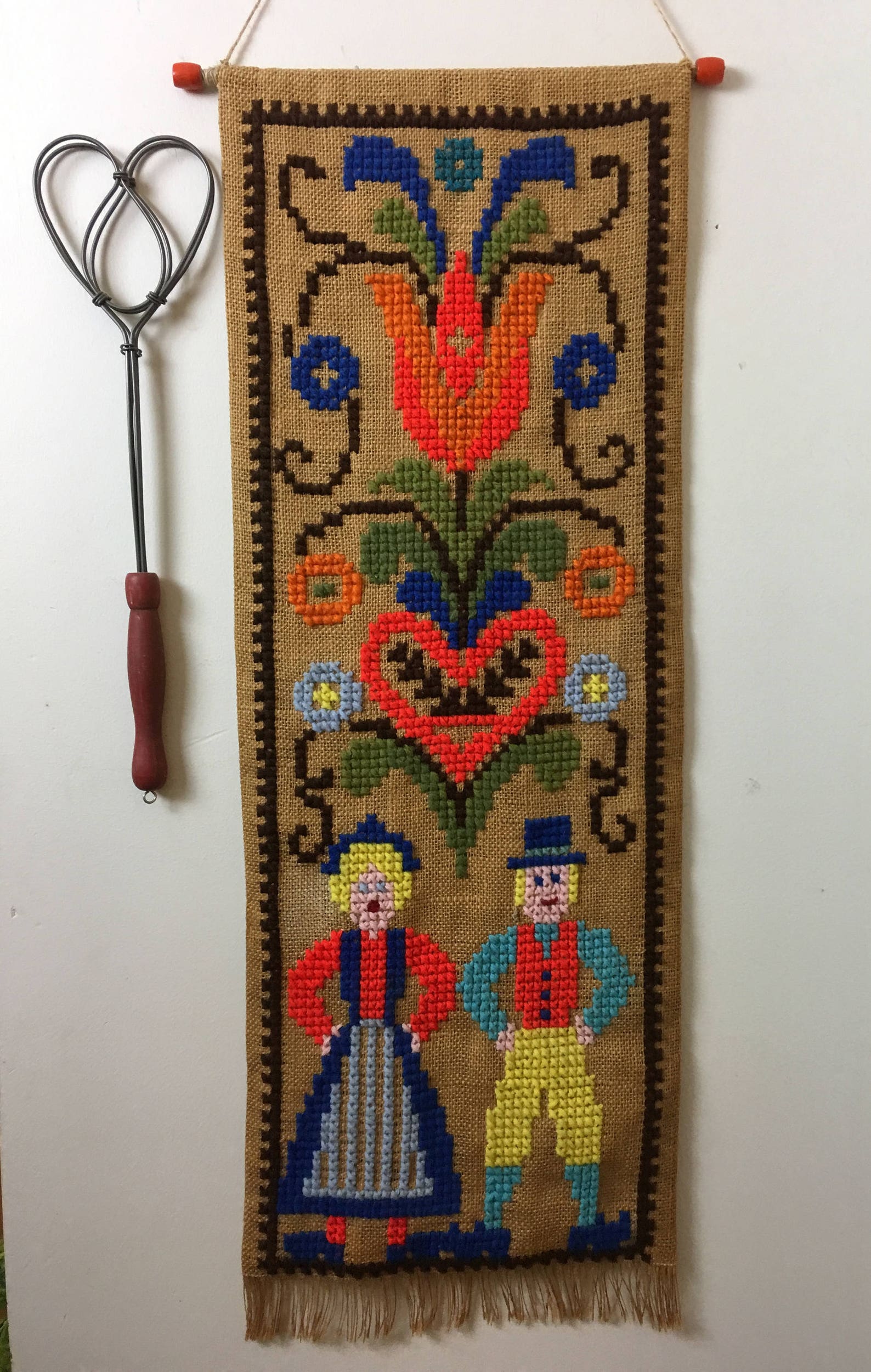 Crewel Cross Stitch Folk Art Banner, 30" X 12" - Etsy