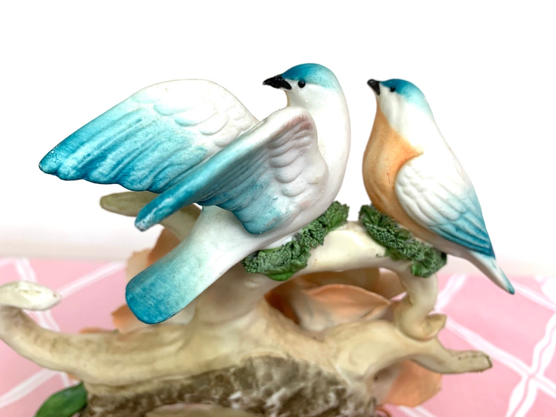 Vintage Napoli Capodimonte Blue Birds With Peach Roses, Made in Italy ...