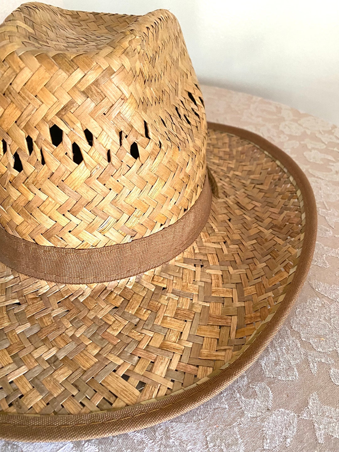 Vintage Western Woven Palm Hat, Size L - Etsy