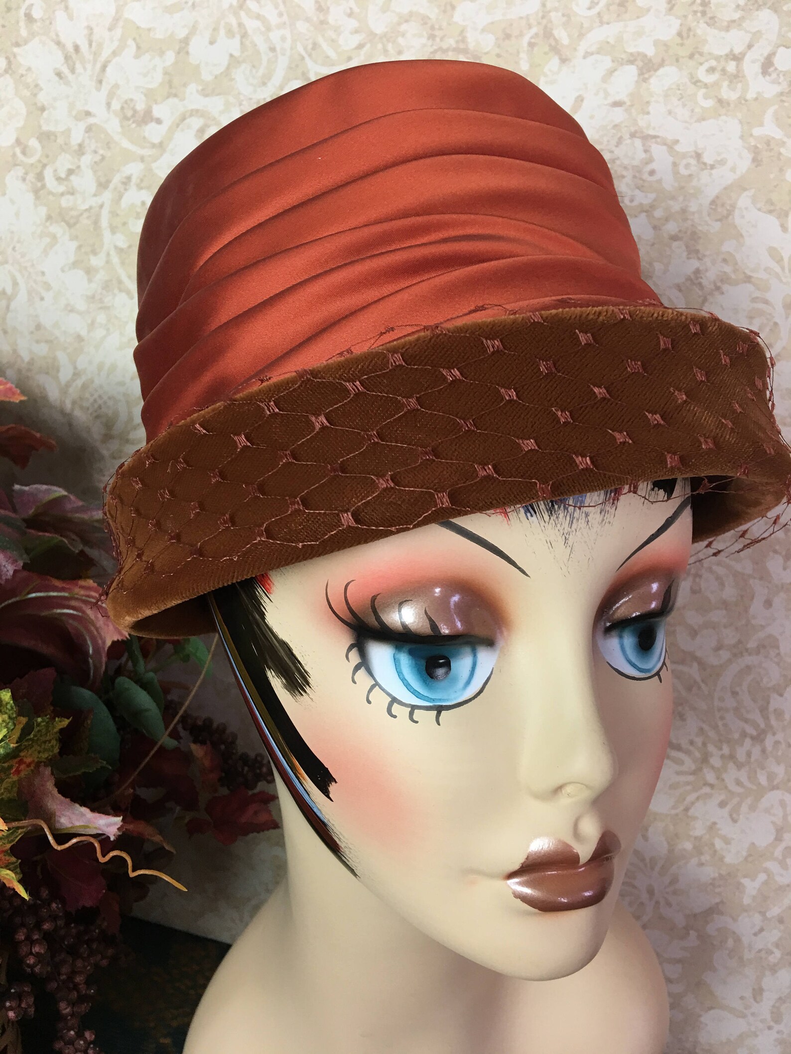 Vintage Beehive Hat Velvet and Satin W/netting | Etsy