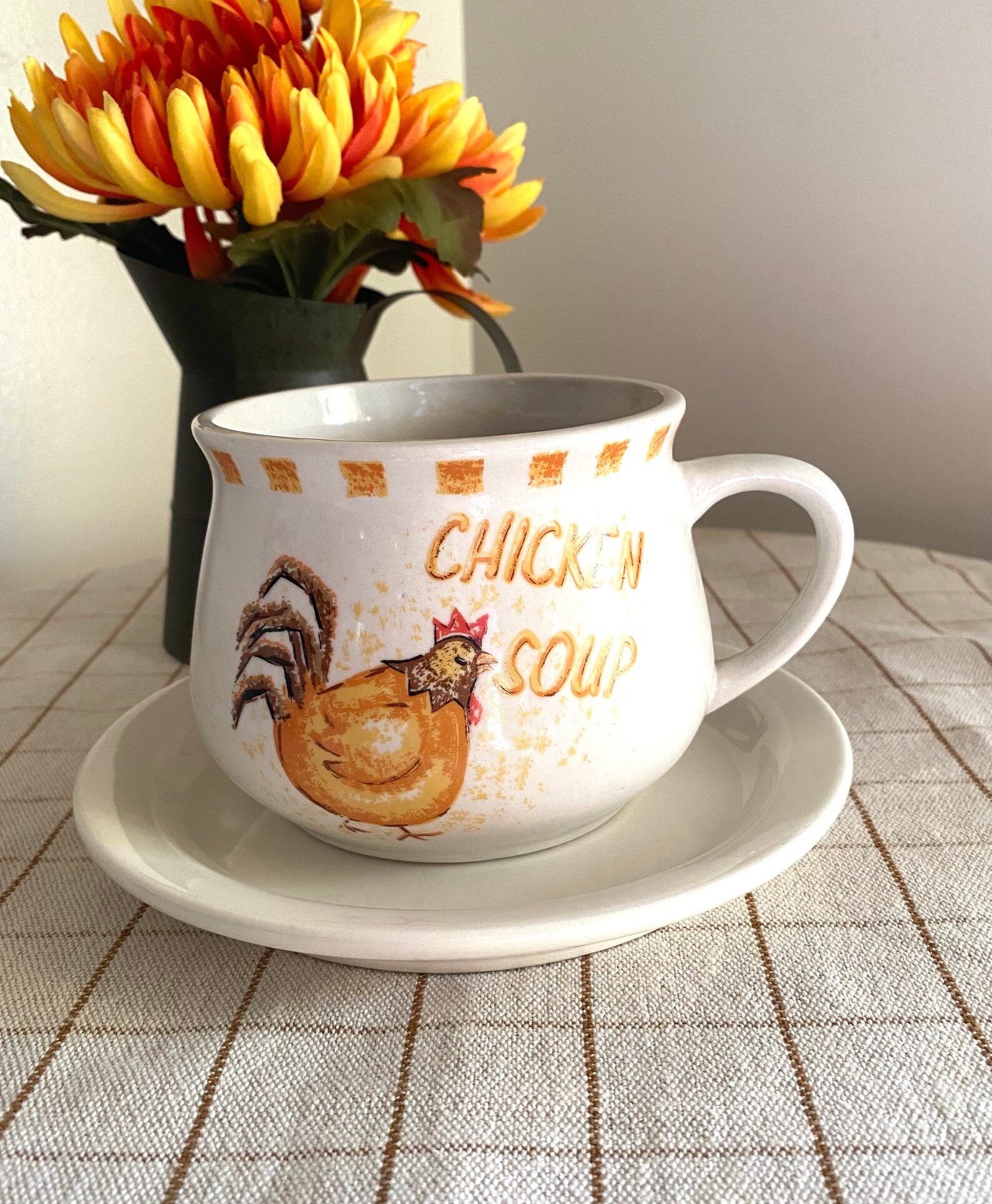 Ceramic Chicken Soup Mug and Plate | Etsy