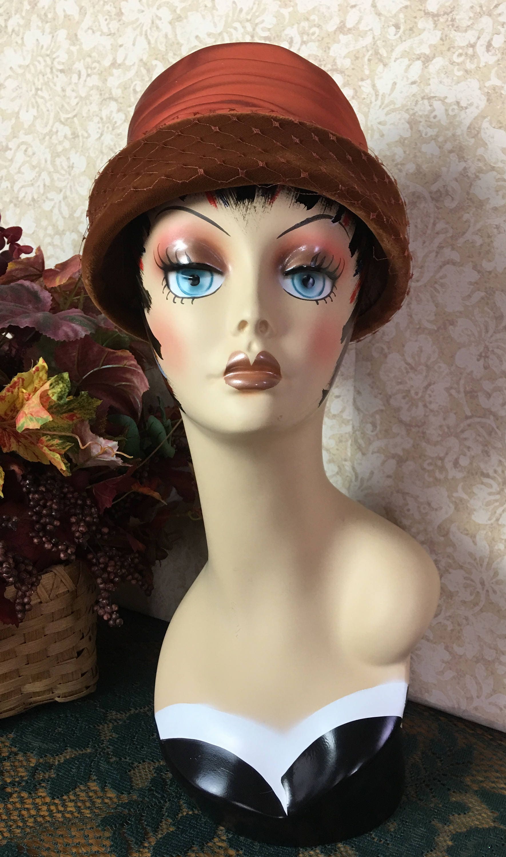 Vintage Beehive Hat Velvet and Satin w/Netting | Etsy