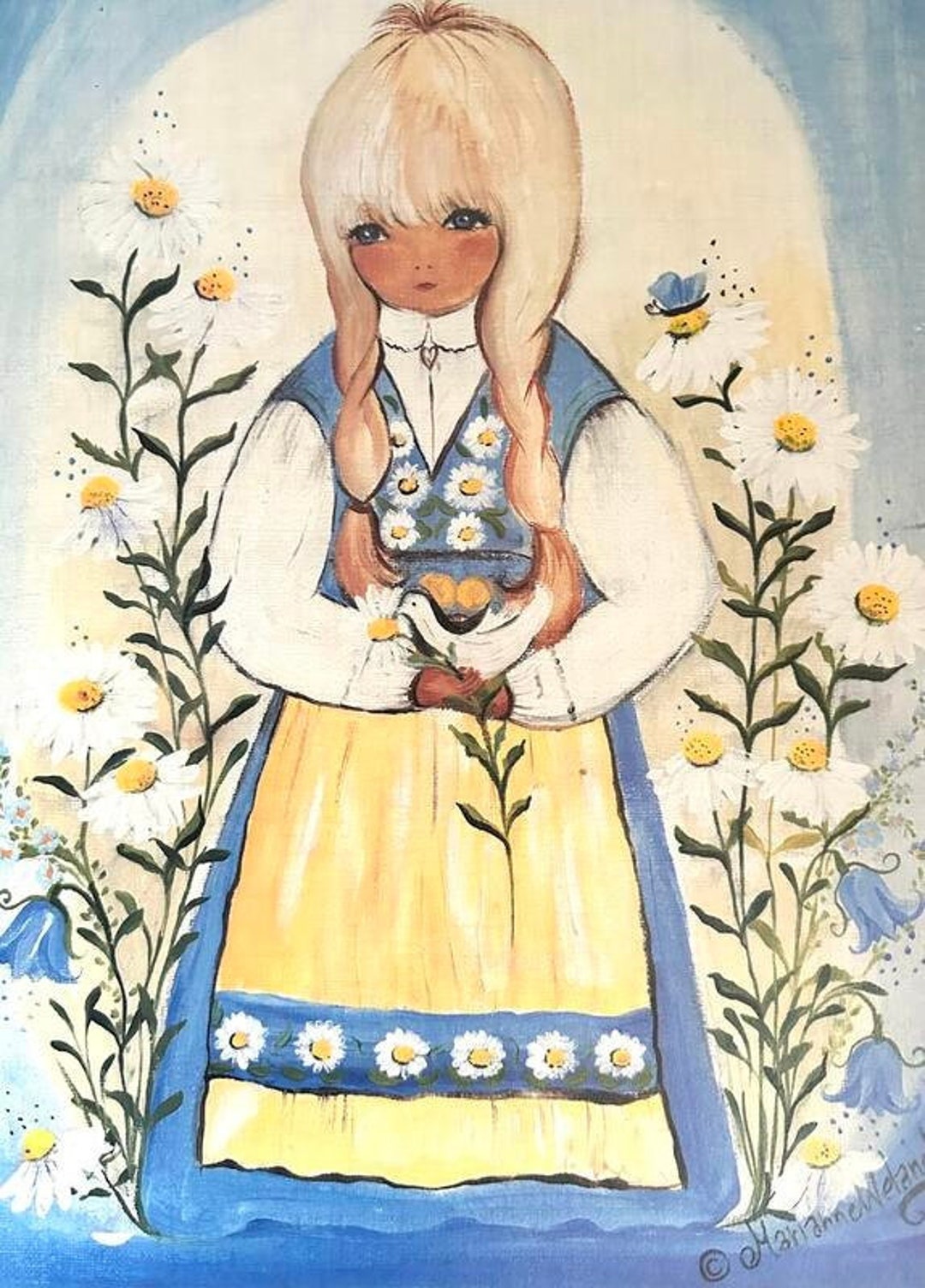Vintage Swedish Girl Picture Signed Marianne Welander, 1987 - Etsy