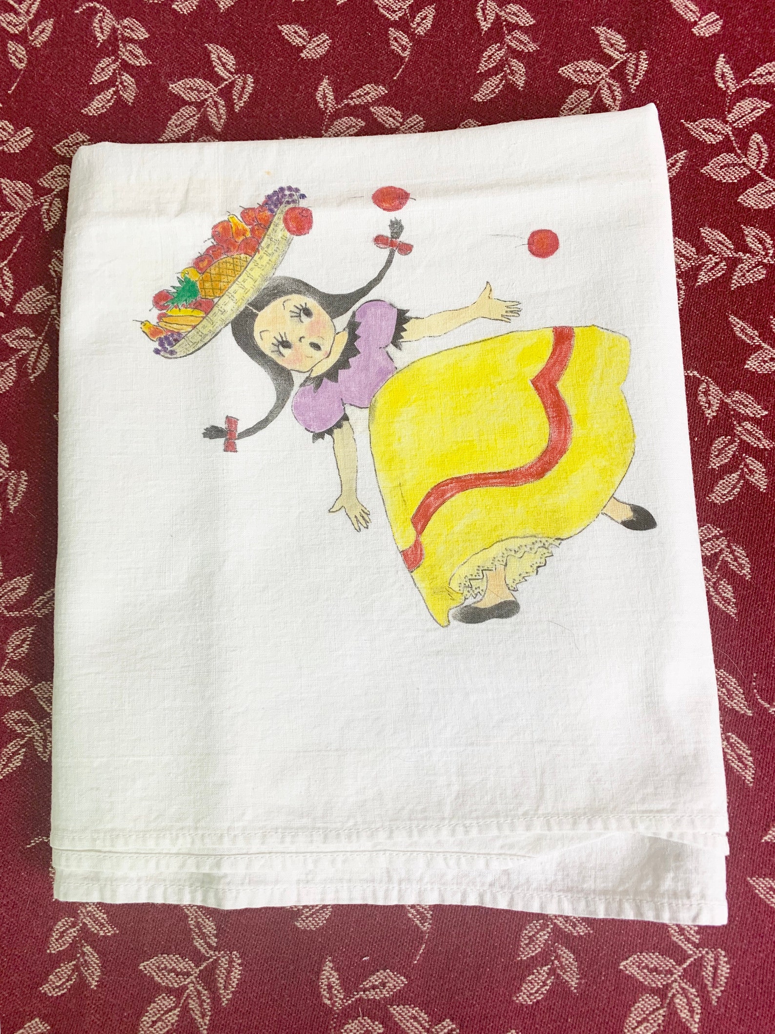 Vintage Hand Painted Dish Towels Set of 6 | Etsy