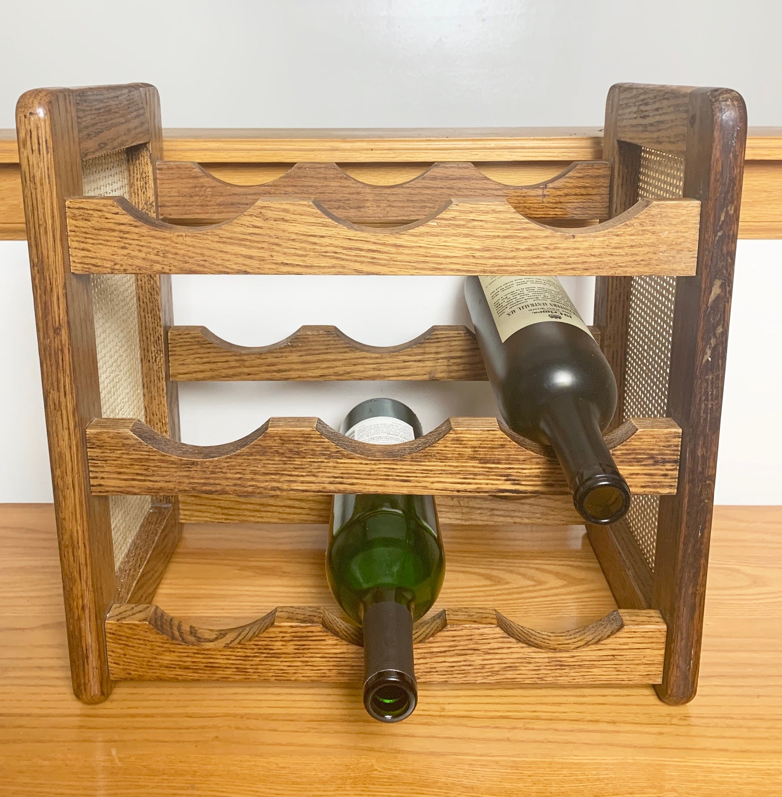 Vintage Wood and Wicker Wine Rack 1960s | Etsy