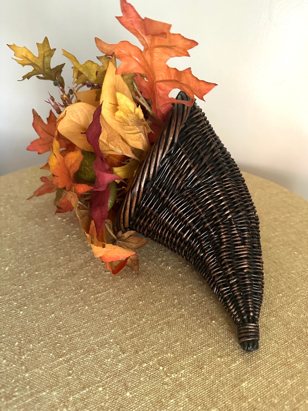 Dark Wicker Cornucopia Filled With Fall Leaves - Etsy
