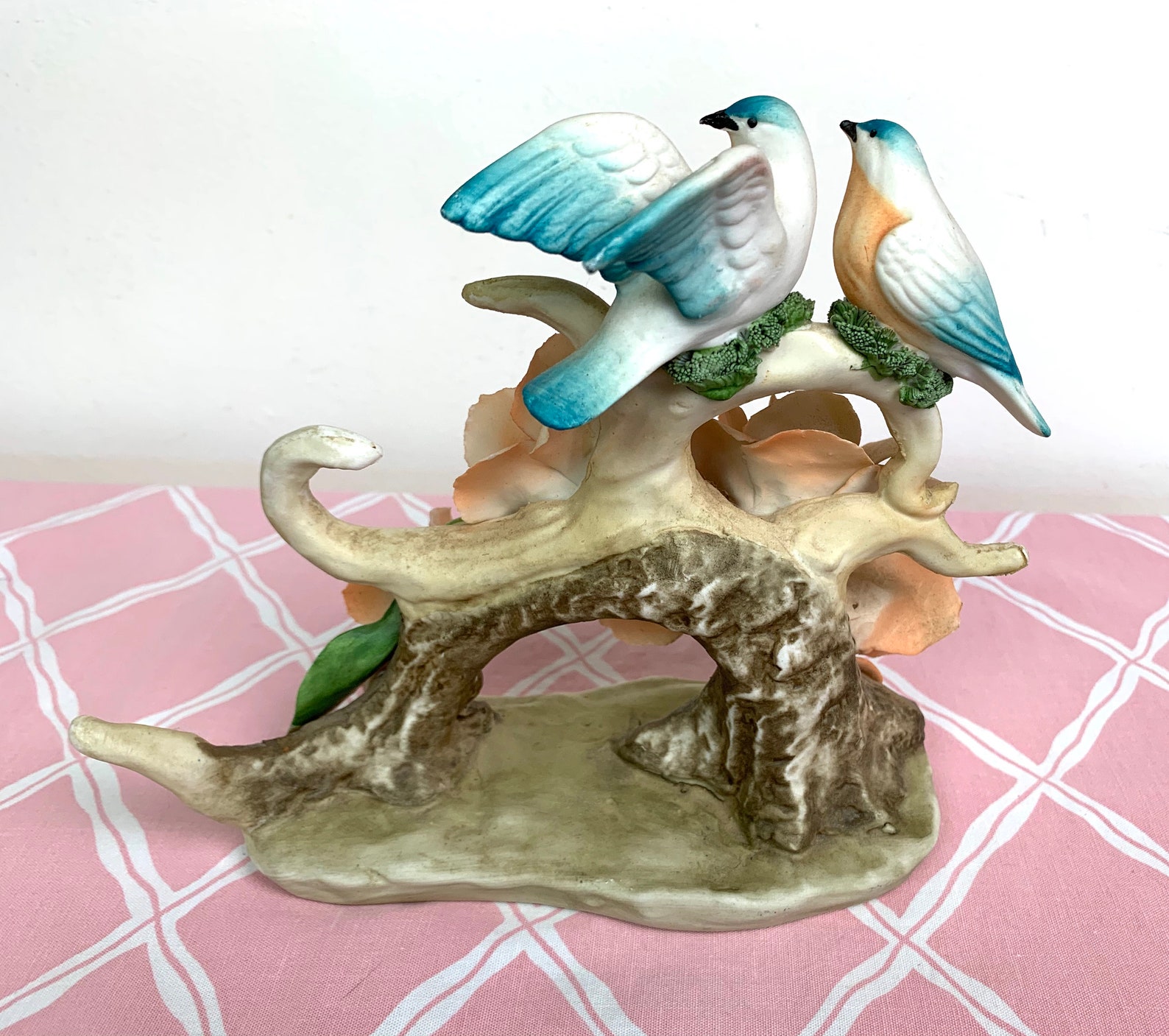 Vintage Napoli Capodimonte Blue Birds With Peach Roses, Made in Italy ...