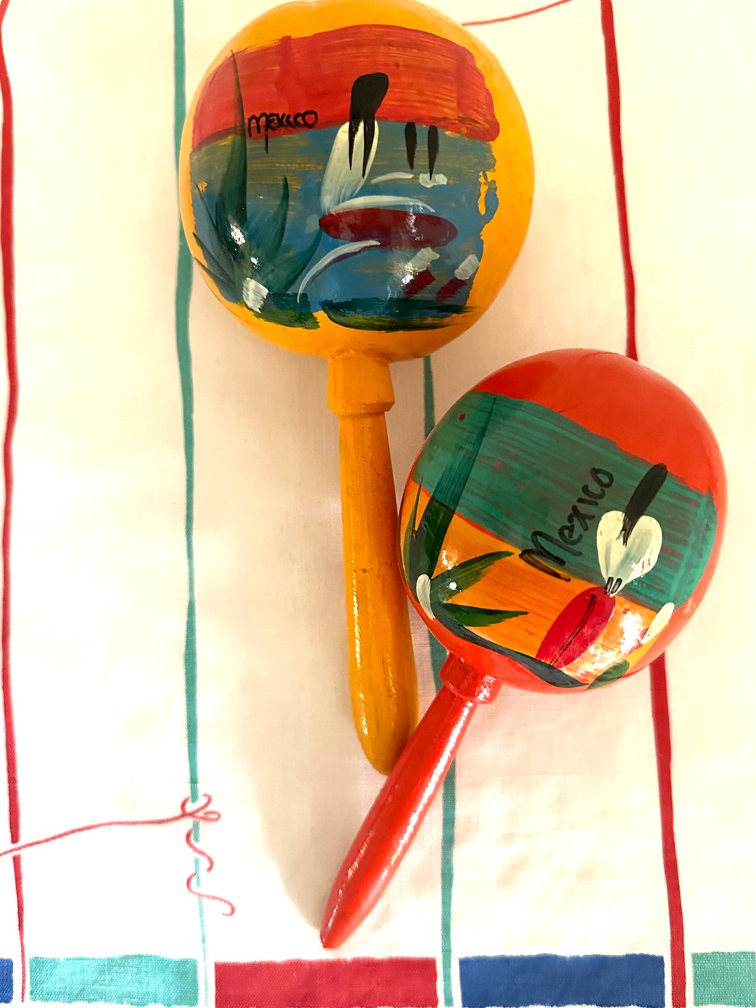 Vintage Hand Painted Maracas From Mexico, Red and Yellow - Etsy