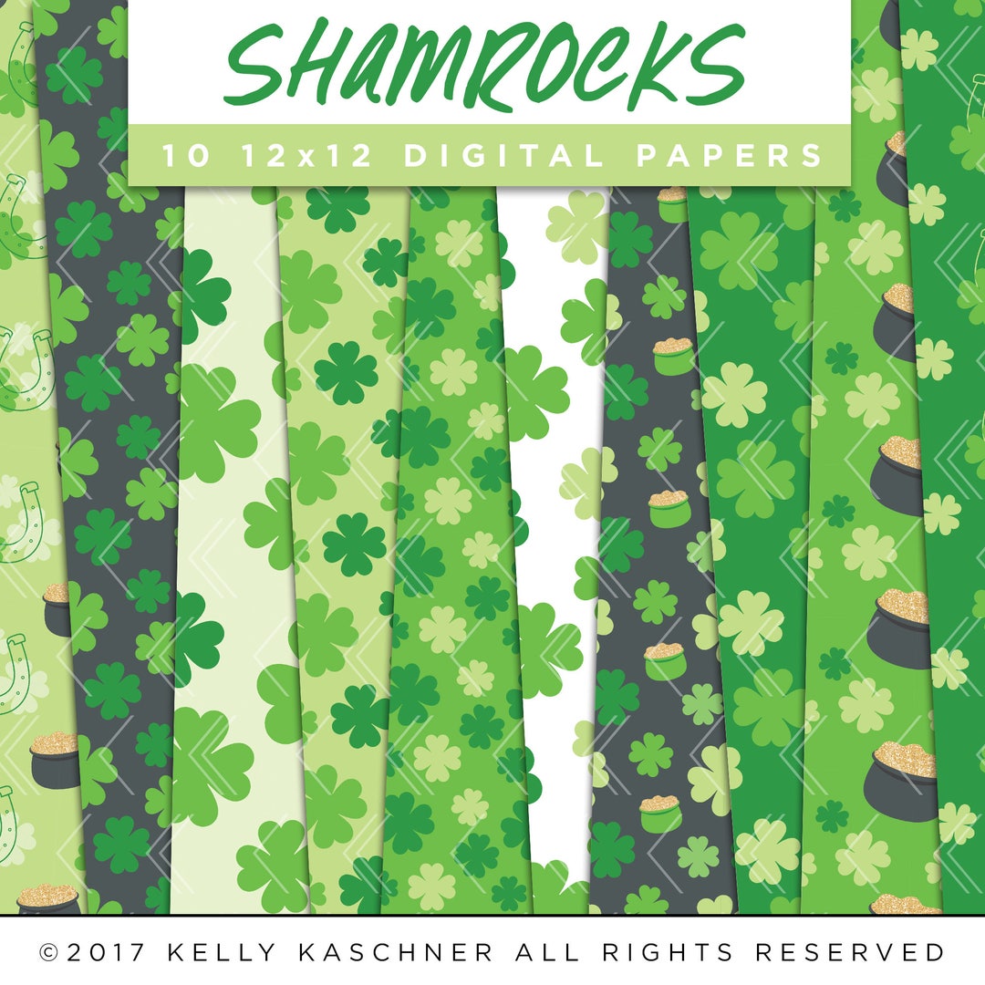 Shamrocks Collection Digital Papers // Four Leaf Clover Pot of Gold ...