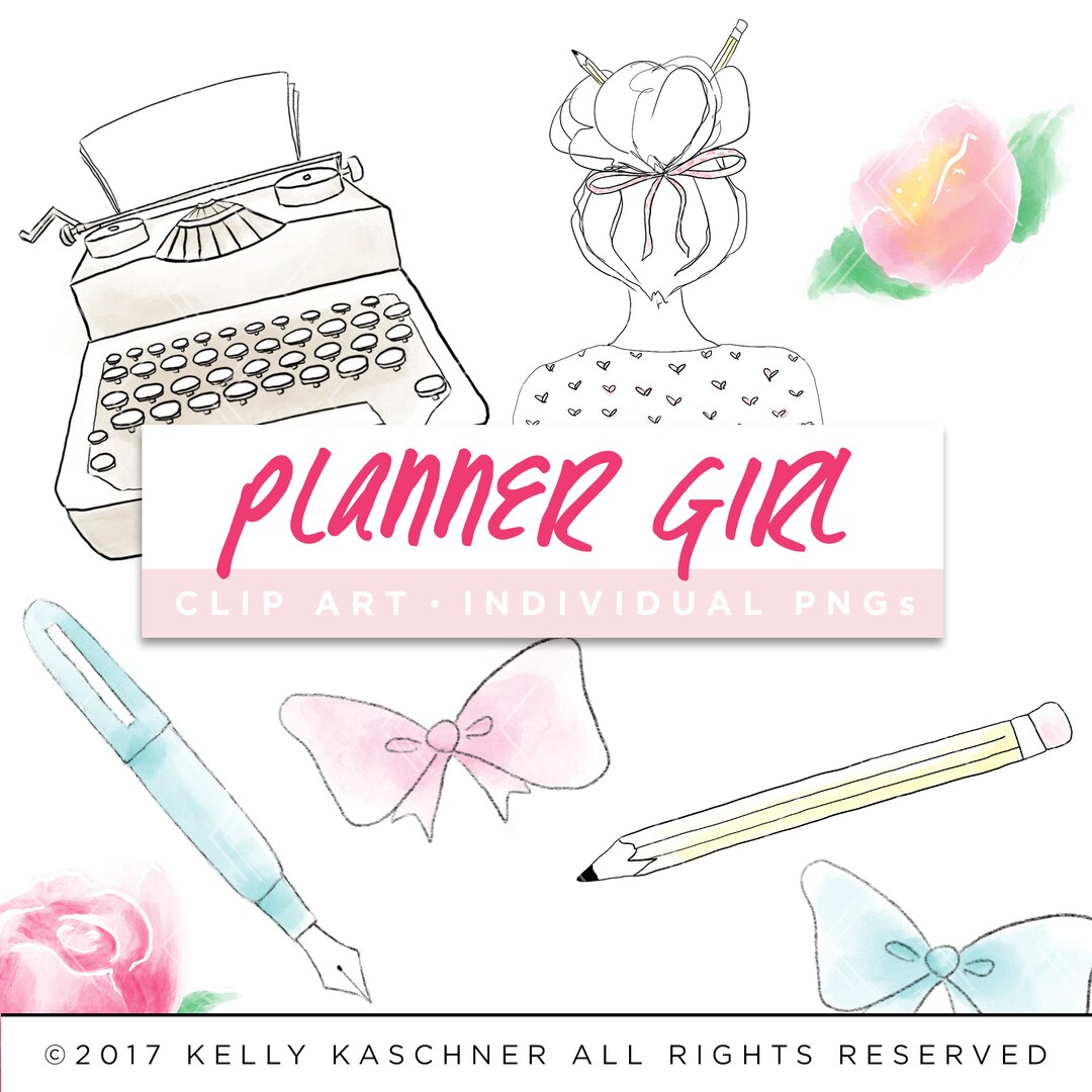 Planner Girl Collection Clip Art // Typewriter Girly Agenda Floral ...