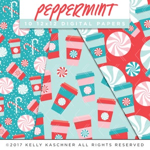 Peppermint Collection Digital Papers // Peppermint Mocha Candy Cane ...