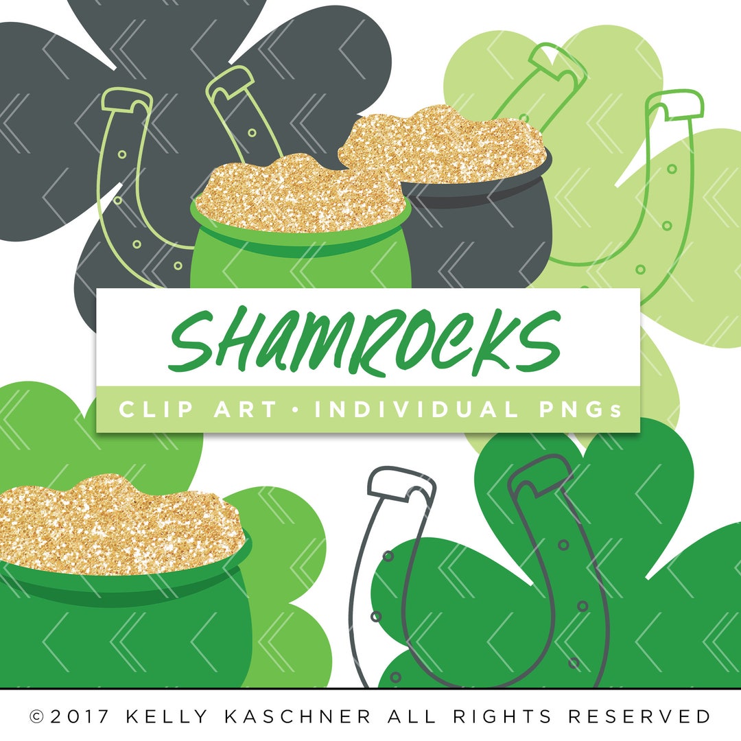 Shamrocks Collection Clip Art // Four Leaf Clover Pot of Gold Planner ...