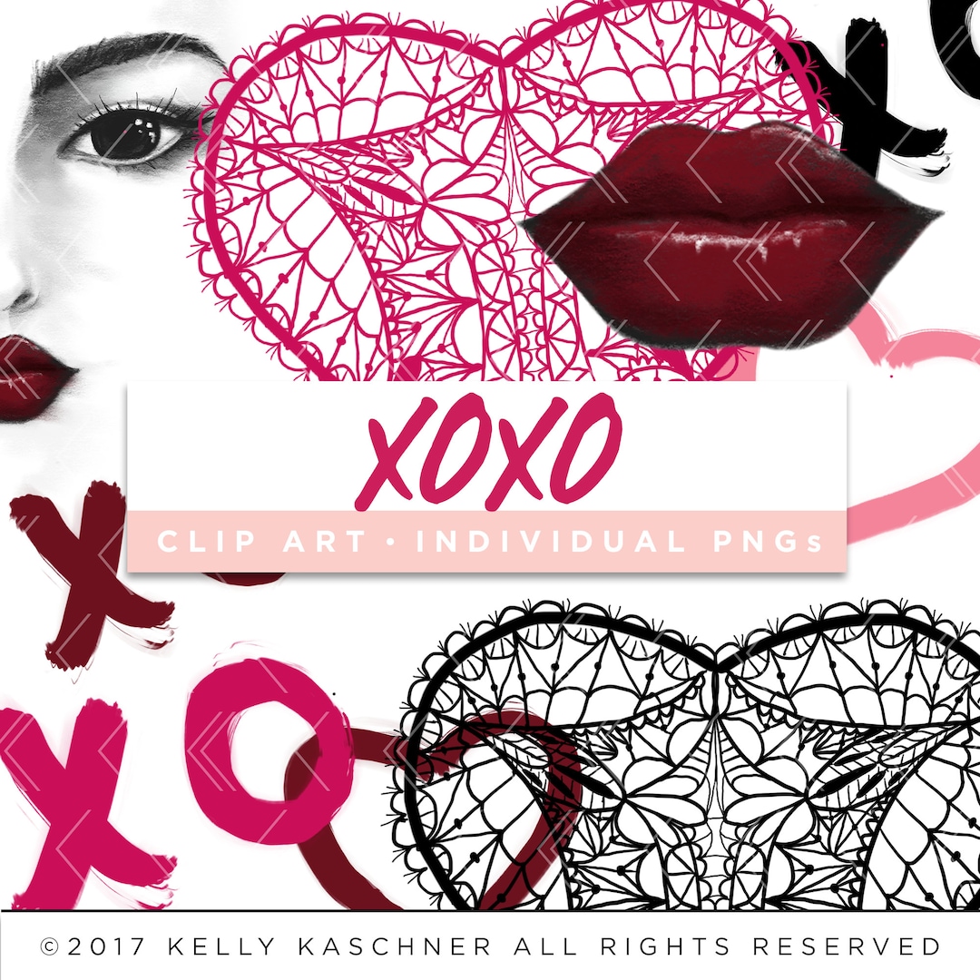 XOXO Collection Clip Art // Valentine Lace Heart Love Planner Stickers ...