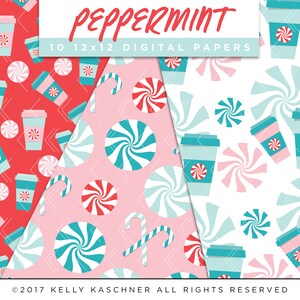 Peppermint Collection Digital Papers // Peppermint Mocha Candy Cane ...
