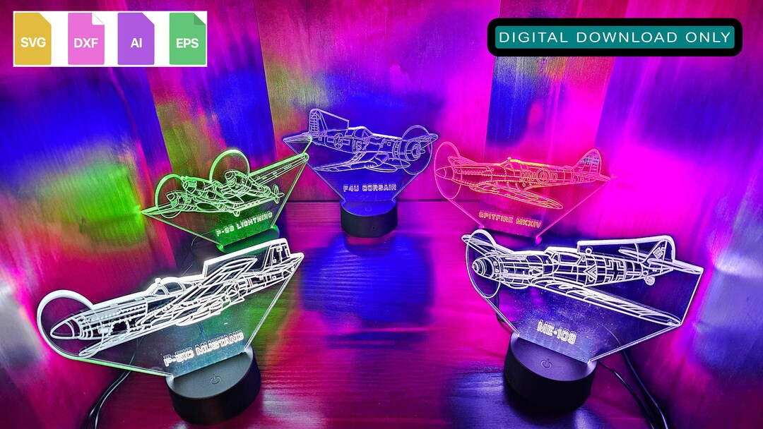 World War 2 Fighter Aircraft LED Optical Illusion Design Bundle ...