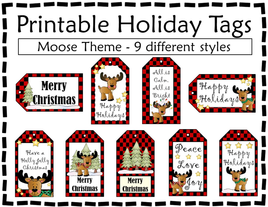 Printable Gift Tags - Holiday Gift Tags - Moose Tags - Etsy