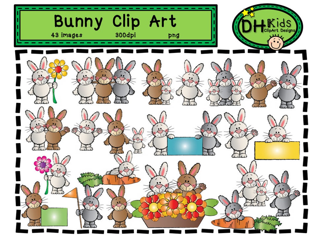 Rabbit Clip Art - Bunny Digital Clipart - Bunny Instant Download ...