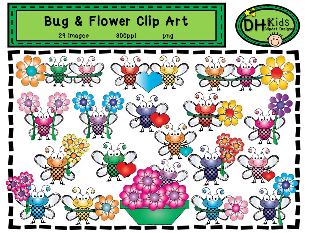 Bug & Flower Clip Art - Insect Clip Art - Spring Instant Download ...