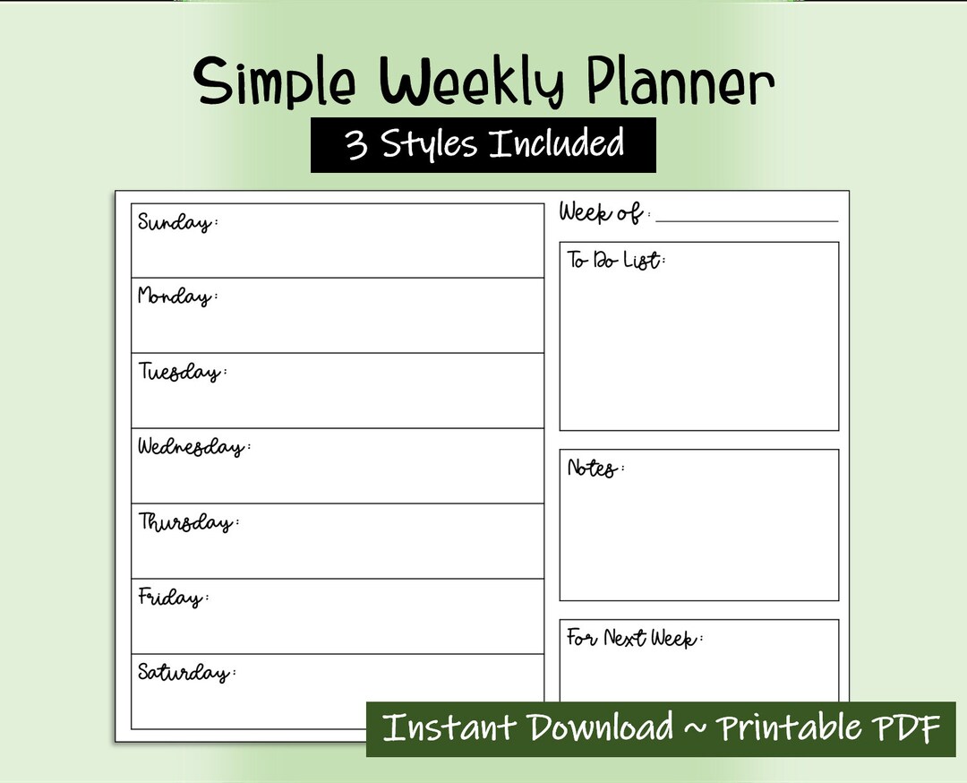 Weekly Schedule - Simple Printable Schedule - Teacher Planner - Plan ...