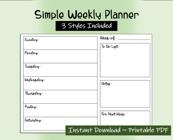 Weekly Schedule Simple Printable Schedule Teacher Planner - Etsy