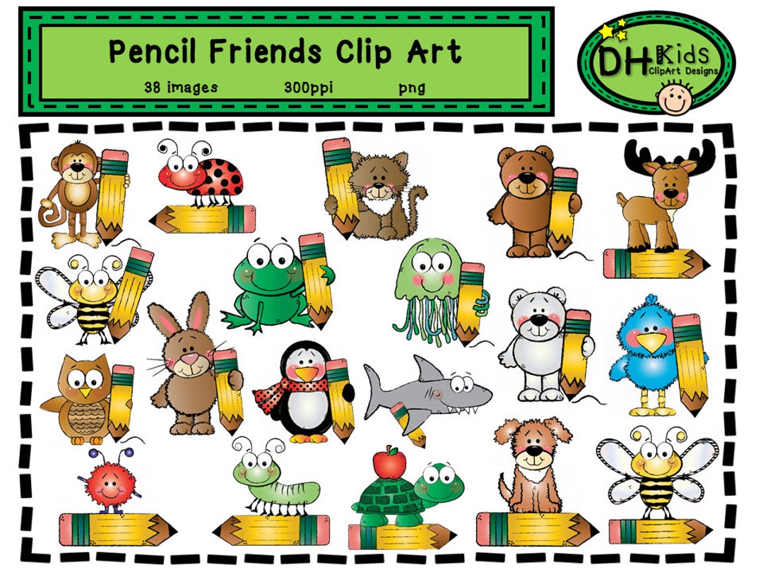 Pencil Friends Clip Art, Classroom Clipart, Teacher Clipart, Pencil ...