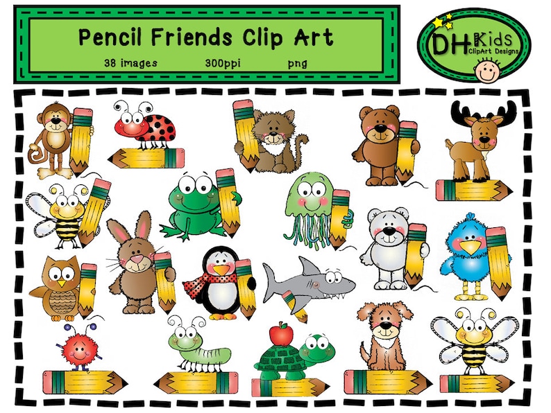 Pencil Friends Clip Art, Classroom Clipart, Teacher Clipart, Pencil ...