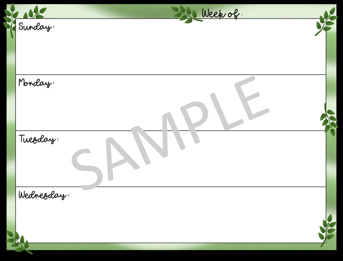 Weekly Schedule Simple Printable Schedule Teacher Planner - Etsy