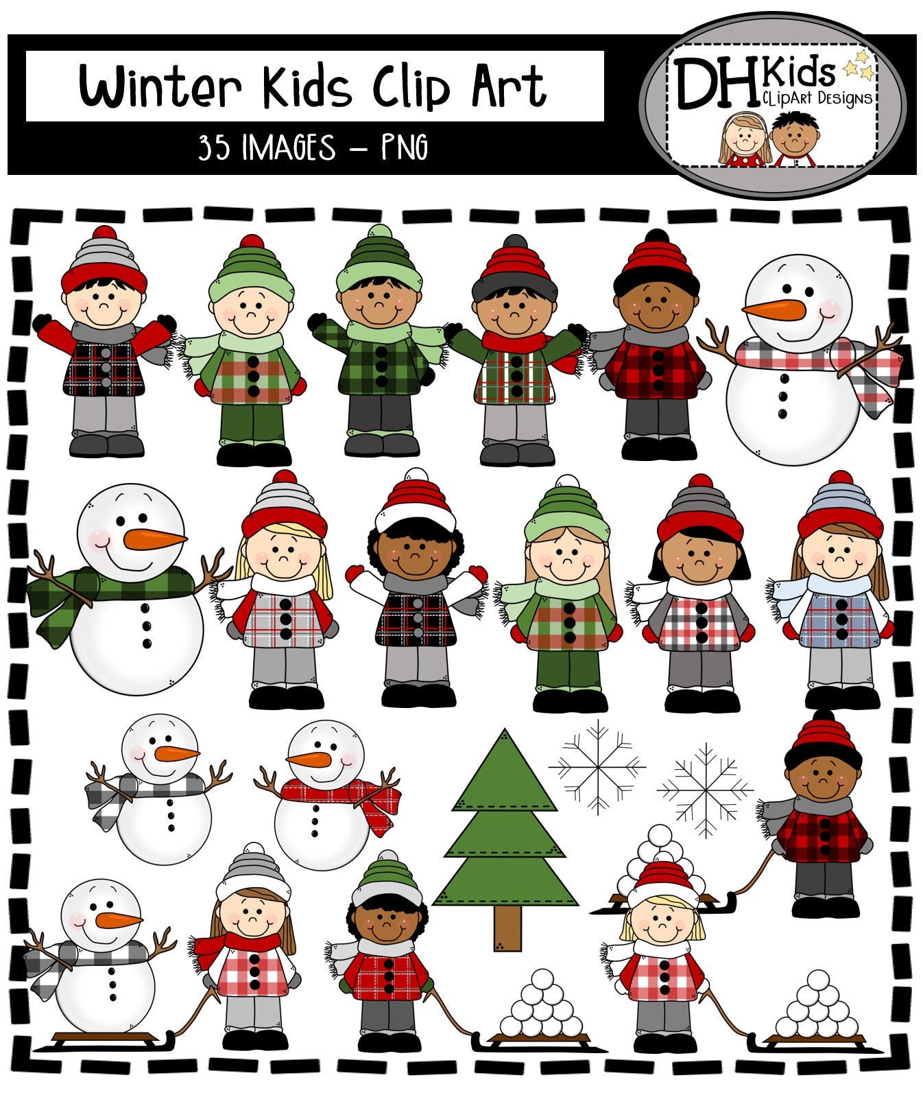 Kids Clip Art, Winter Kids Clipart, Digital Clipart, Printable Kids ...