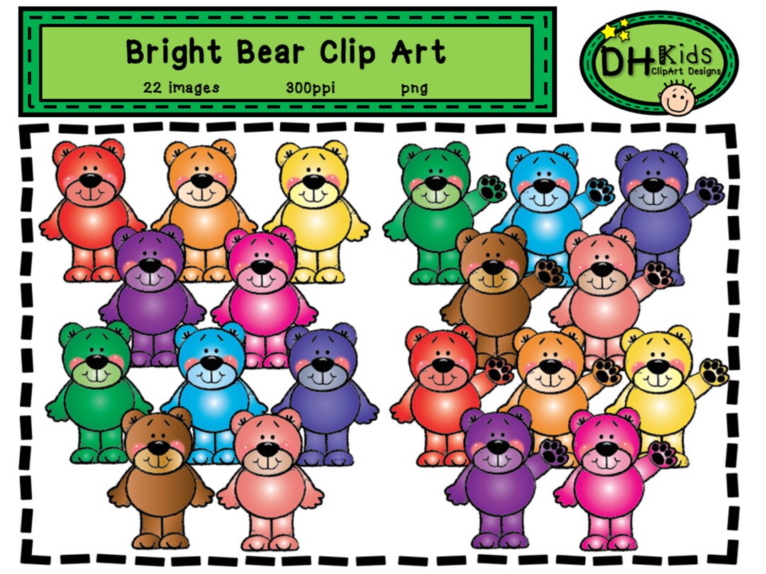 Bear Clip Art, Bear Clipart, Colorful Bears, Classroom Clipart, Teacher ...