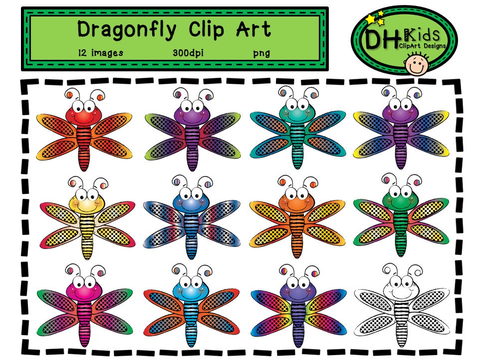 Dragonfly Clip Art, Dragonfly Clipart, Dragonfly Instant Download ...