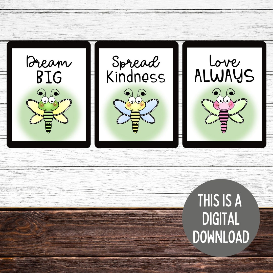 Dragonfly Print, Printable Wall Art, Inspirational Set of 3, Kids Room ...