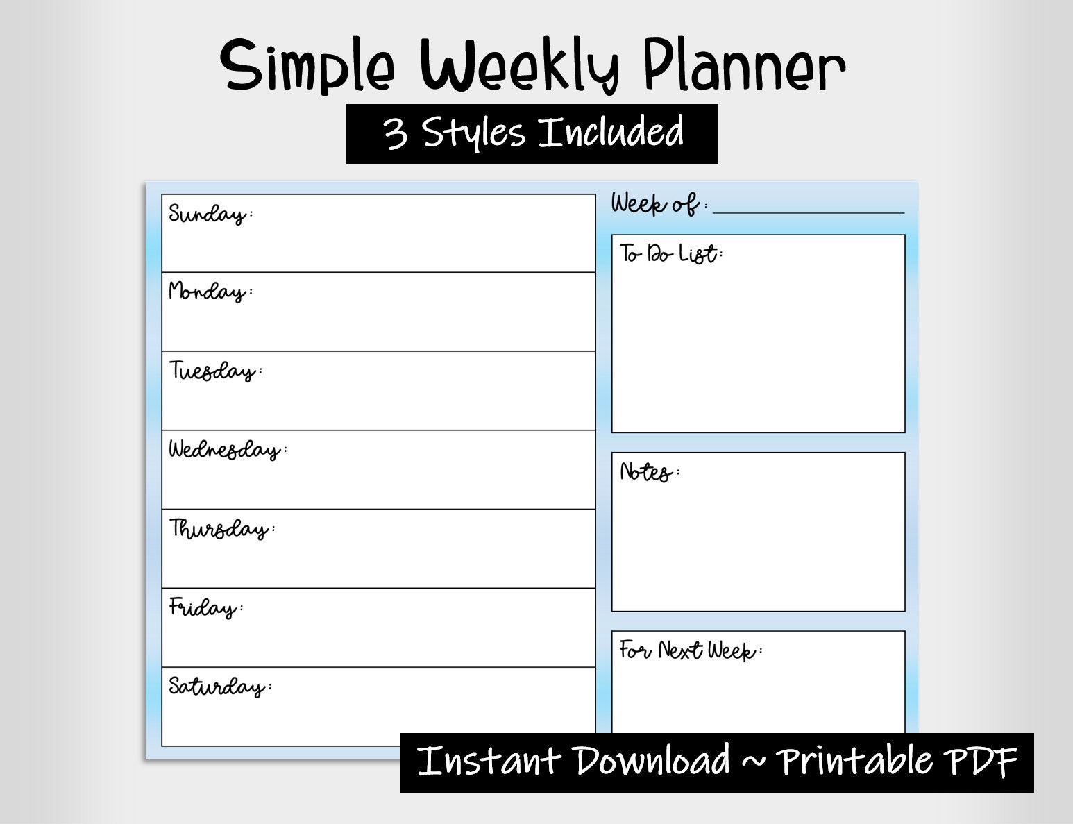 Weekly Schedule - Simple Printable Schedule - Teacher Planner - Plan ...