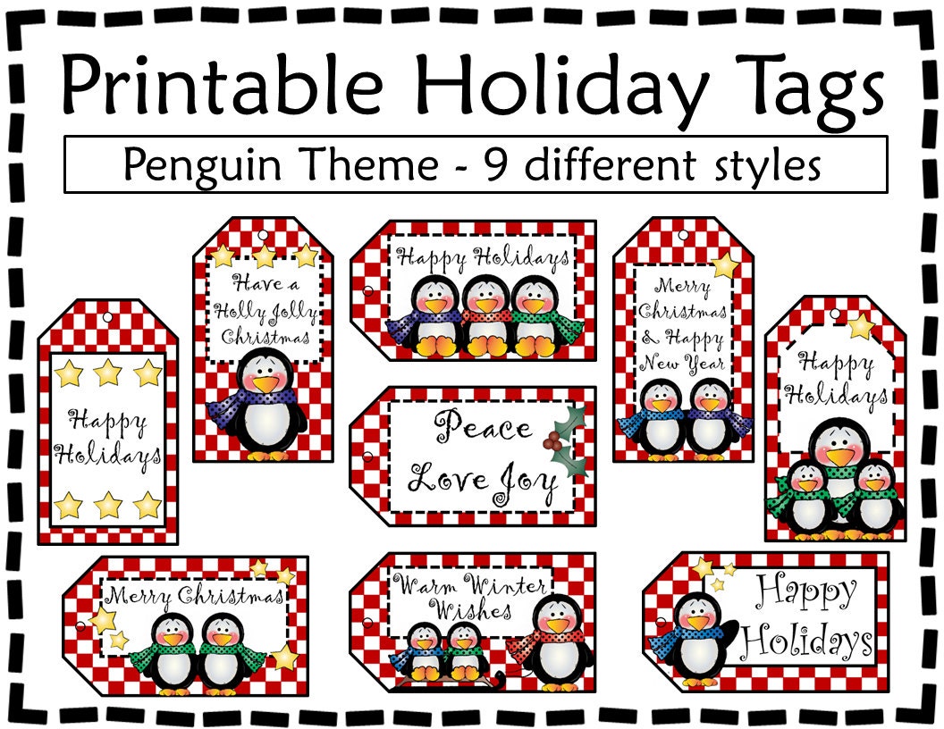 Printable Penguin Gift Tags - Holiday Gift Tags - Gift Tags - Christmas ...