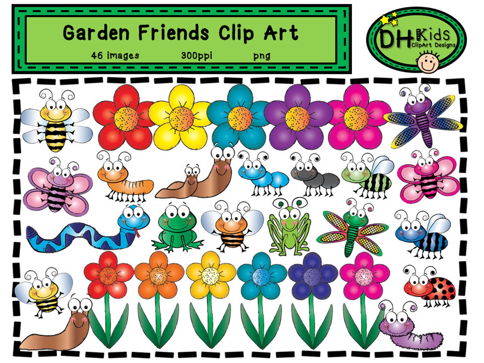 Garden Clip Art, Insect Flower Bug Clip Art, Digital Download, Spring ...